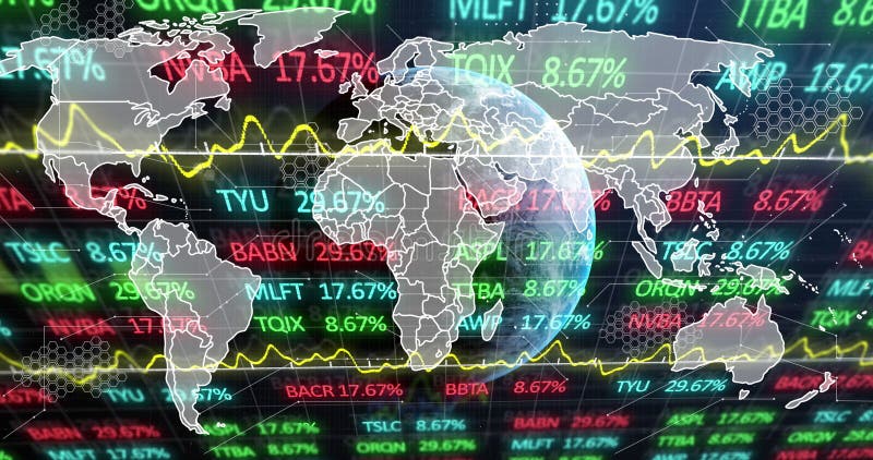 Image of Stock Market and Data Processing with World Map and Globe on ...