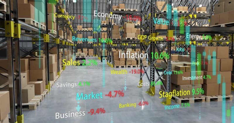 Image of Stock Market and Diagrams Over Warehouse Stock Photo - Image ...