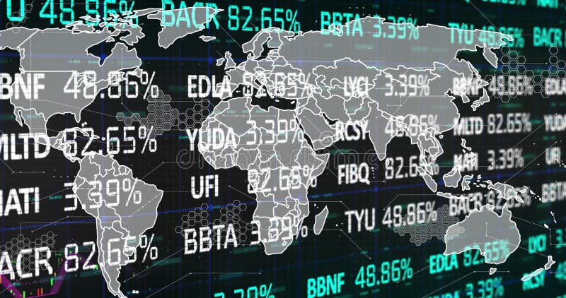 Image of Stock Market Over World Map on Black Background Stock ...