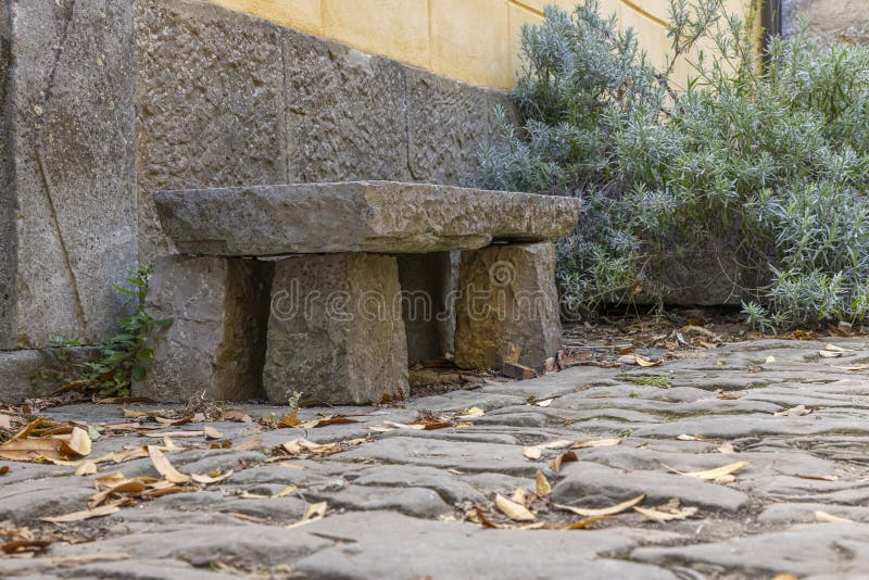 Image of a Stone Bench in Front of an Old Building in a Historic Kraot ...