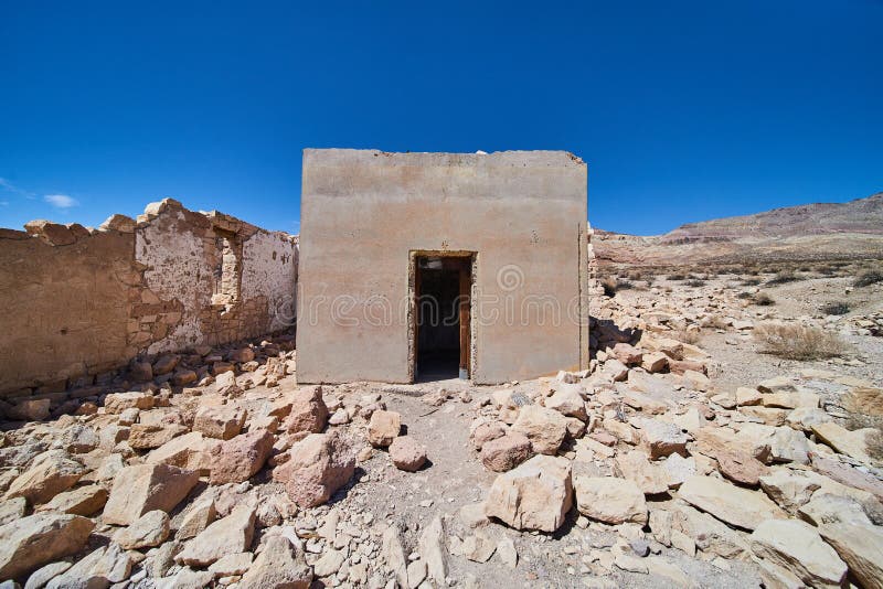 Stone Rubble Inside of Abandoned Desert Building in Ghost Town Stock ...