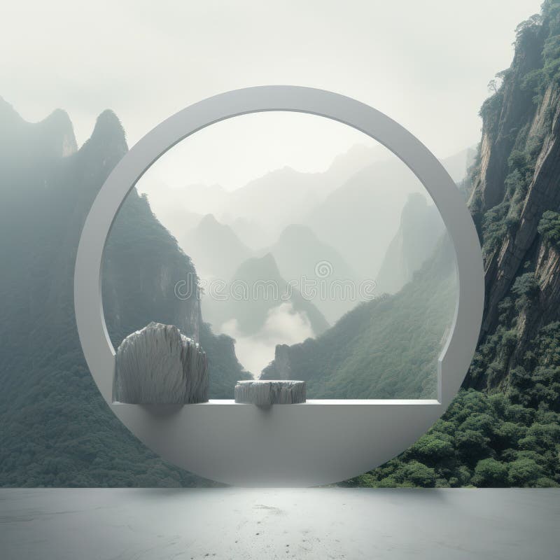 Image of a Stone Stage Against a Mountain, 3D Rendered Stock ...