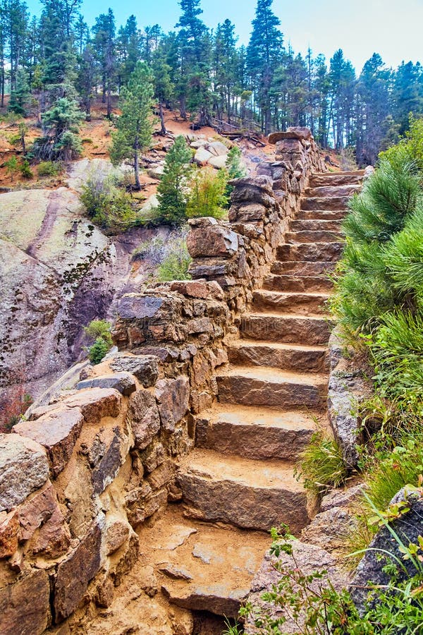 Stone Steps and Wall Leading Up Mountain Path Stock Photo - Image of ...
