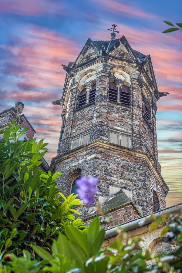 Image of a Stone Tower of an Old Castle Complex Against an Evening Sky ...
