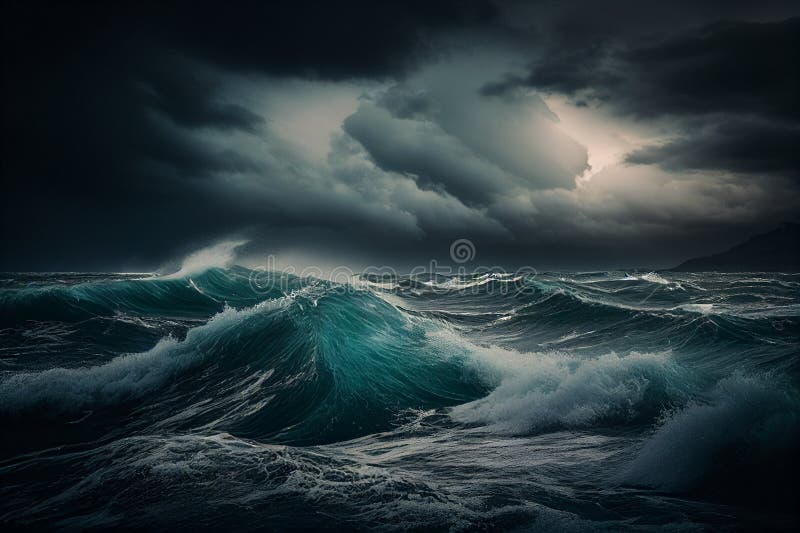 An Image of a Stormy Sea with Dark Clouds Overhead, the Turbulent and ...