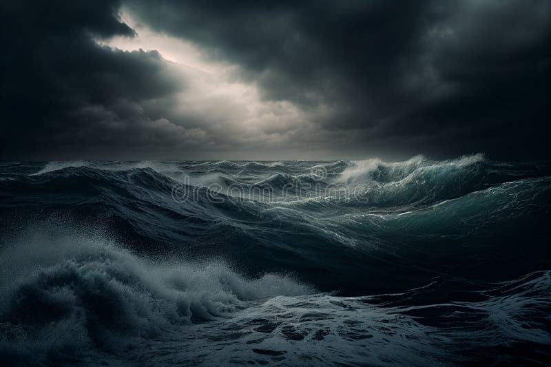 An Image of a Stormy Sea with Dark Clouds Overhead, the Turbulent and ...