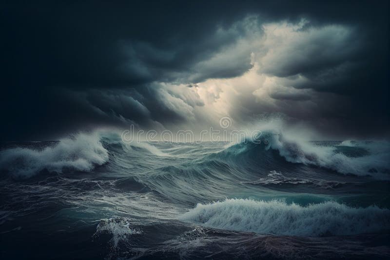 An Image of a Stormy Sea with Dark Clouds Overhead, the Turbulent and ...