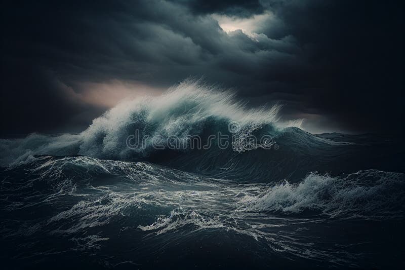 An Image of a Stormy Sea with Dark Clouds Overhead, the Turbulent and ...
