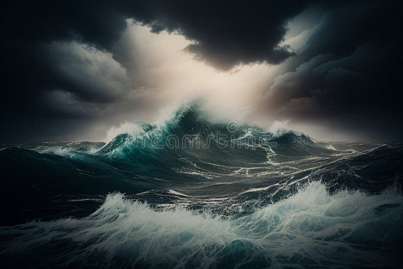 An Image of a Stormy Sea with Dark Clouds Overhead, the Turbulent and ...