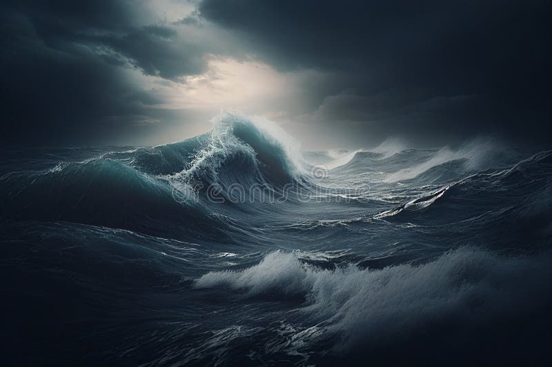 An Image of a Stormy Sea with Dark Clouds Overhead, the Turbulent and ...