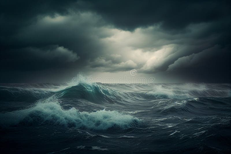 An Image of a Stormy Sea with Dark Clouds Overhead, the Turbulent and ...