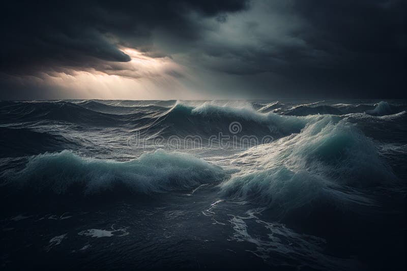 An Image of a Stormy Sea with Dark Clouds Overhead, the Turbulent and ...