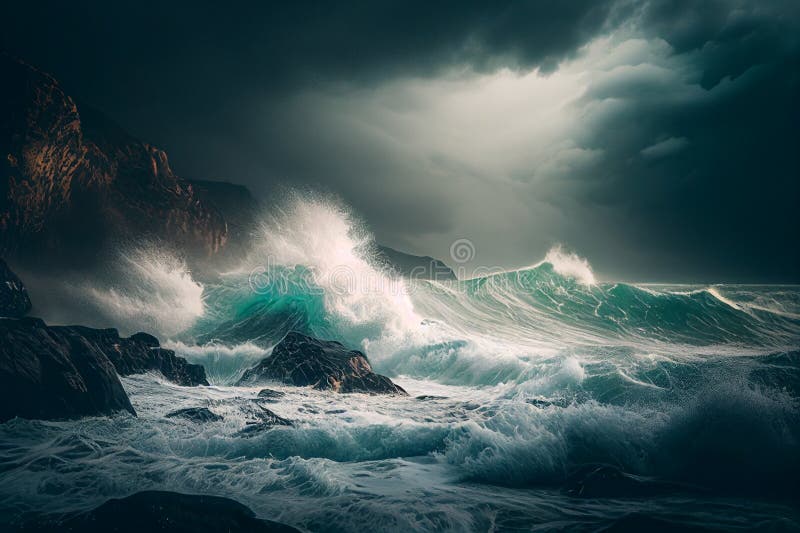 An Image of a Stormy Sea with Dark Clouds Overhead, the Turbulent and ...