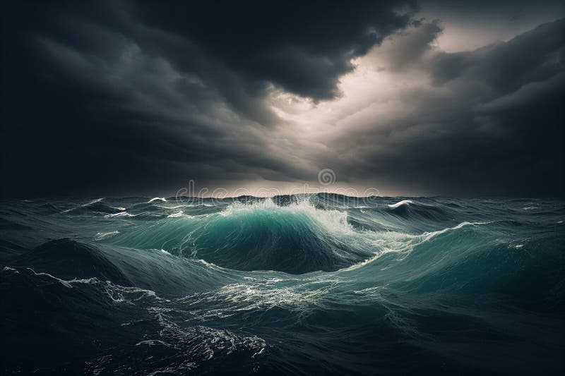 An Image of a Stormy Sea with Dark Clouds Overhead, the Turbulent and ...
