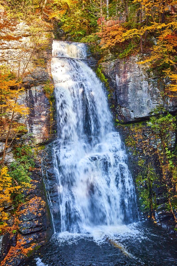 Straight on Huge Waterfall Over Cliffs with Harsh Light and Fall ...