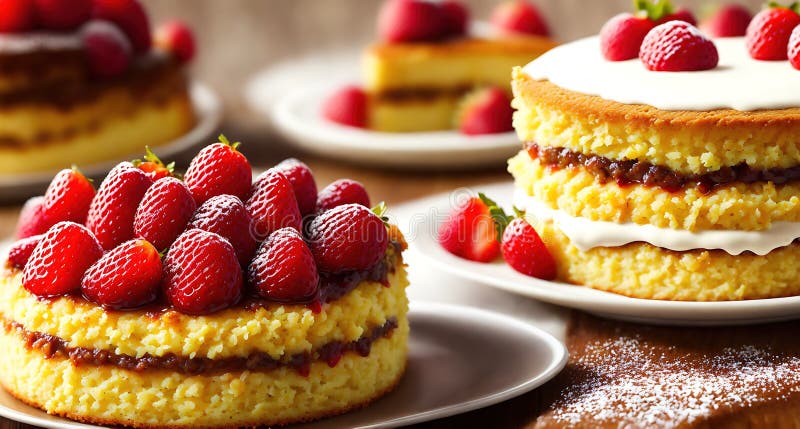 Image of Strawberry Cake on Plates Stock Photo - Image of pastry ...
