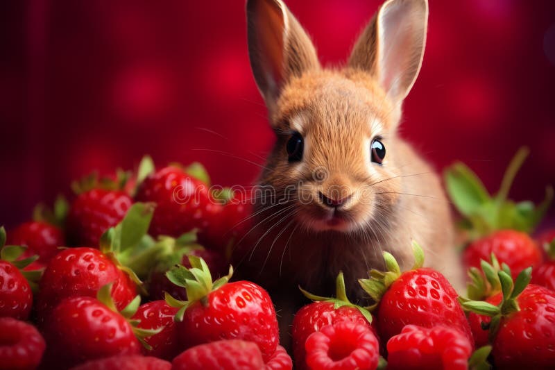Strawberry Rabbit Photo, Cottagecore Simple Living Stock Illustration ...
