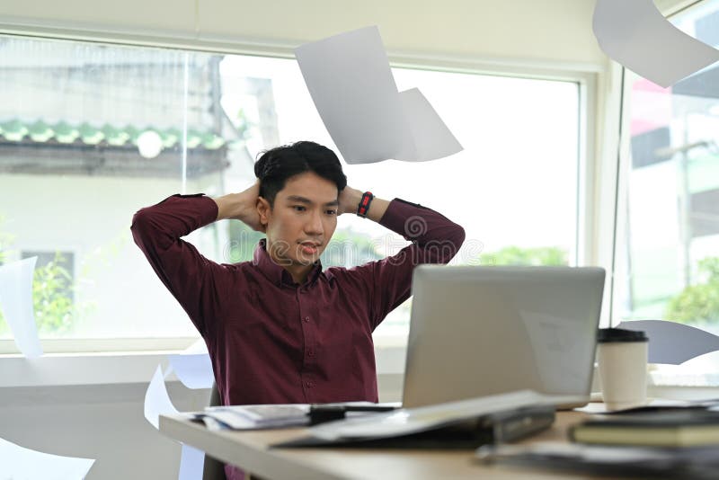 Image of Stressed Man Office Worker Feeling Distressed Anxious with ...