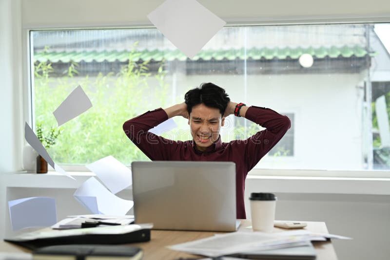 Image of Stressed Man Office Worker Feeling Distressed Anxious with ...