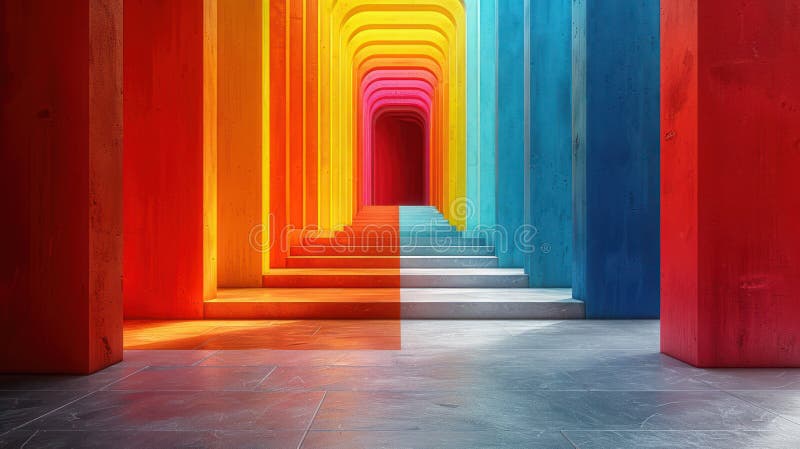 Vibrant Geometric Architecture: 3D Render of Colorful Structures Stock ...