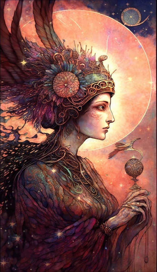 Fortuna Roman God Watercolor Portrait by Generative AI Stock ...