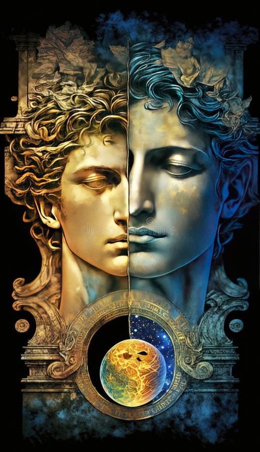 Janus Roman God Watercolor Portrait by Generative AI Stock Illustration ...