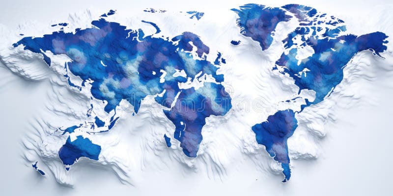 Stylized World Map in Blue with a 3D Effect on a White Background ...