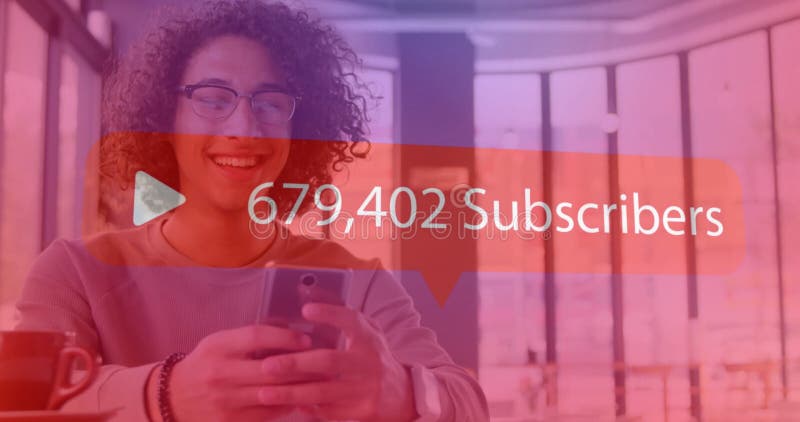 Image of Subscribers Text with Growing Number Over Biracial Man Using ...