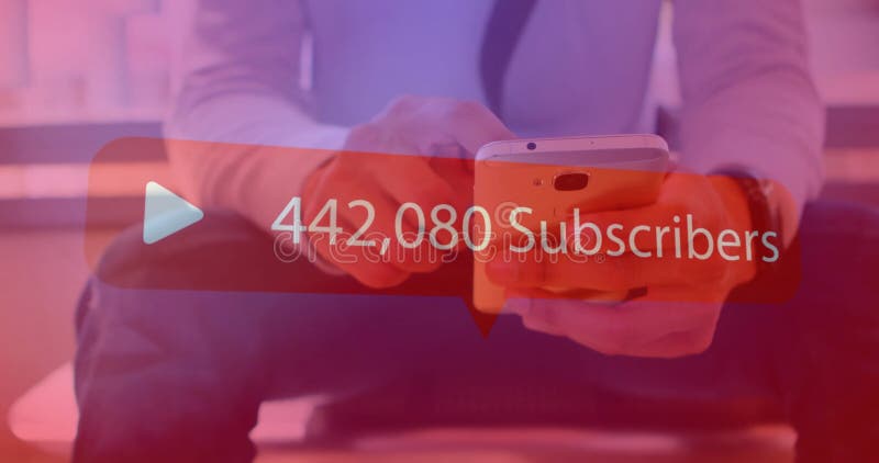 Image of Subscribers Text with Growing Number Over Caucasian Man Using ...