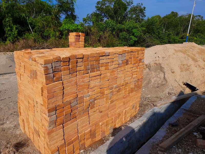 Portrait of Bricks Arranged Ready To Be Used As Building Materials in a ...