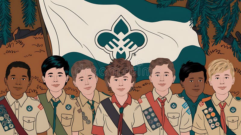 Boy Scouts Standing Proudly before Their Flag Stock Illustration ...