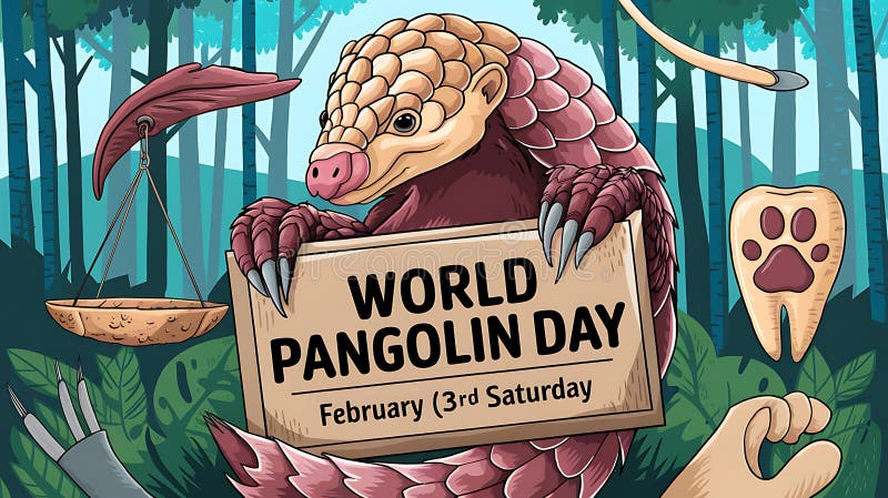 Pangolin Celebrates World Pangolin Day in February Stock Illustration ...