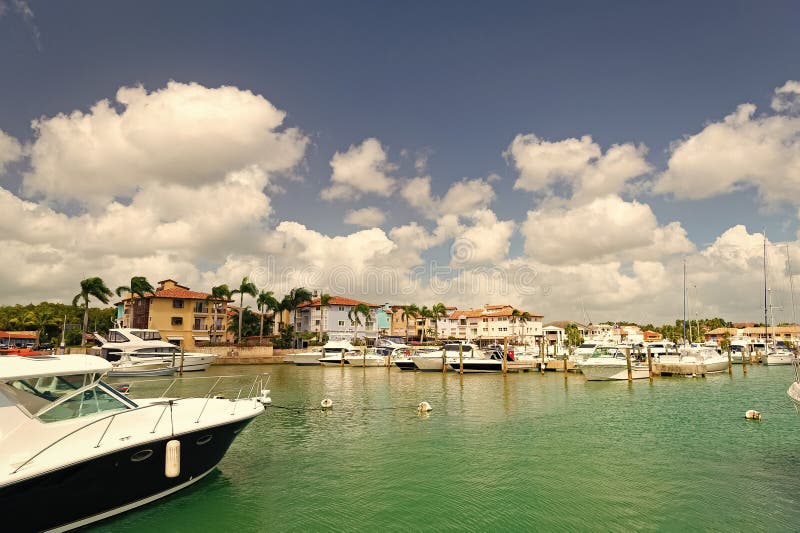 Image of Summer Harbour with Yacht Docked. Yacht Harbour in Summer ...