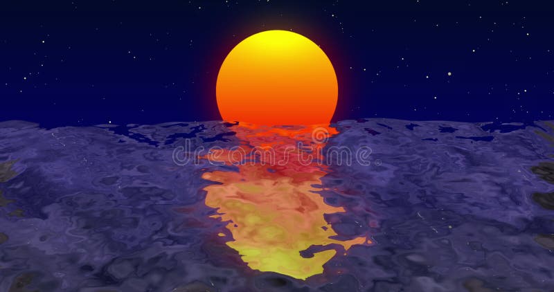 Image of Sun Over Water on Black Background Stock Illustration ...