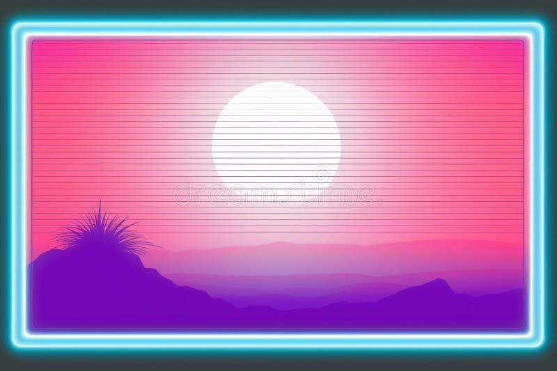 An Image of a Sunset with a Neon Sign in Front of it Stock Illustration ...