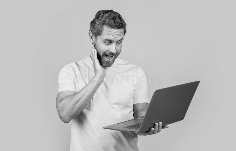 Image of Surprised Man Programmer with Laptop. Man Programmer Isolated ...