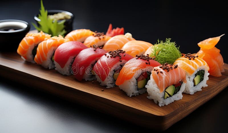 An Image of Sushi with Different Toppings Stock Image - Image of roll ...
