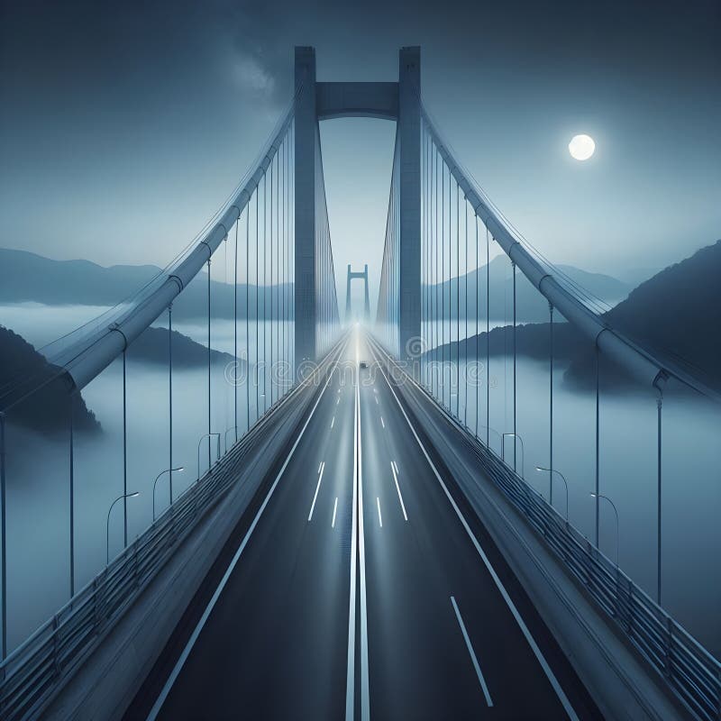 Image of a Suspension Bridge with a Wide Surface and Strong Railings on ...