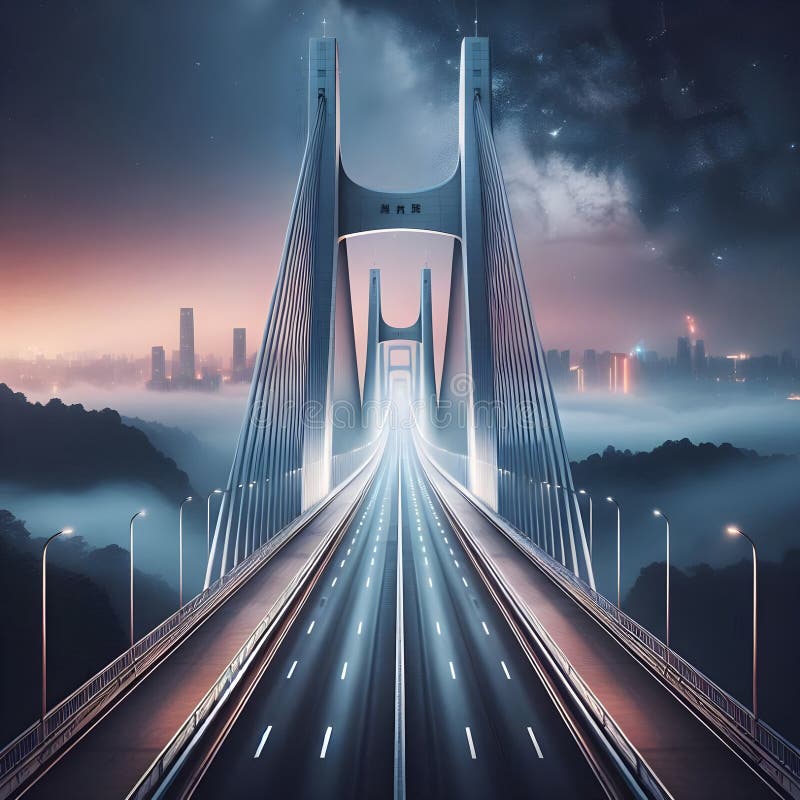 Image of a Suspension Bridge with a Wide Surface and Strong Railings on ...