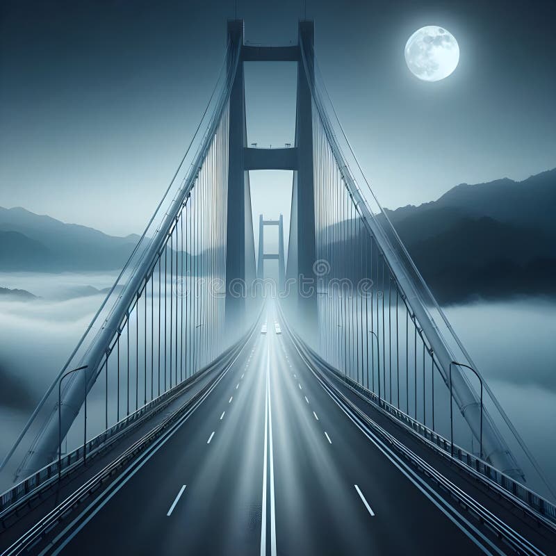 Image of a Suspension Bridge with a Wide Surface and Strong Railings on ...