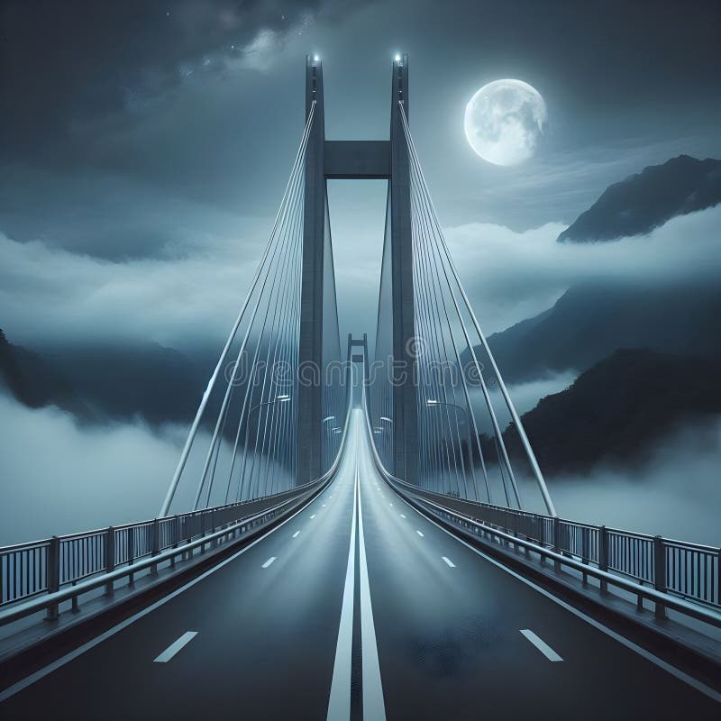 Image of a Suspension Bridge with a Wide Surface and Strong Railings on ...