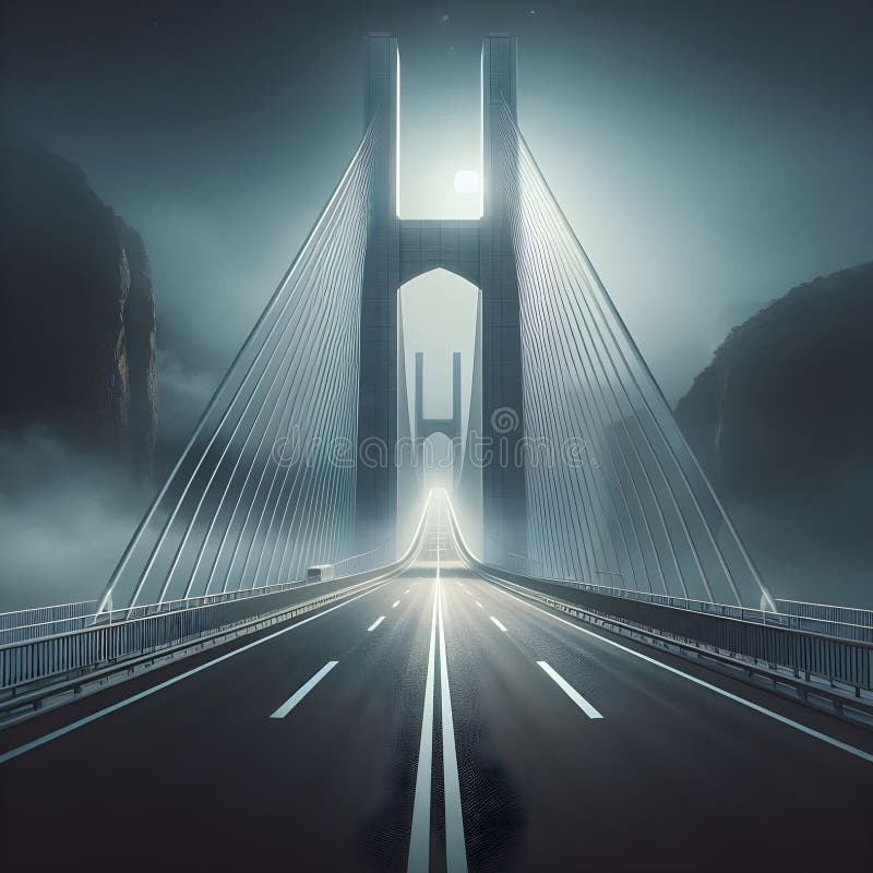 Image of a Suspension Bridge with a Wide Surface and Strong Railings on ...