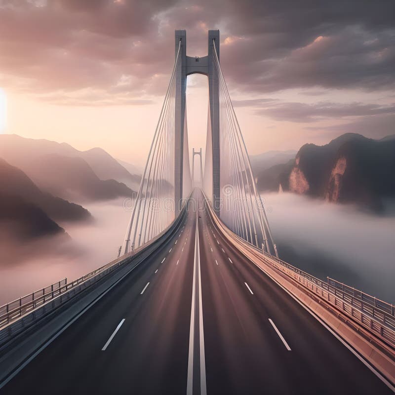 Image of a Suspension Bridge with a Wide Surface and Strong Railings on ...