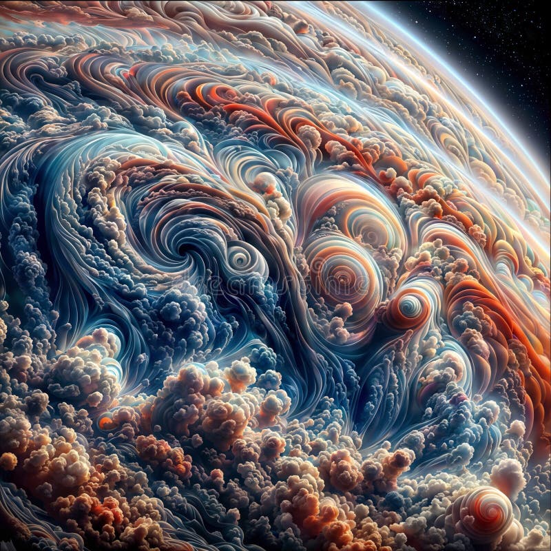 Swirling Vortex, a Planet S Sigh, Clouds of White, Orange, and Blue ...