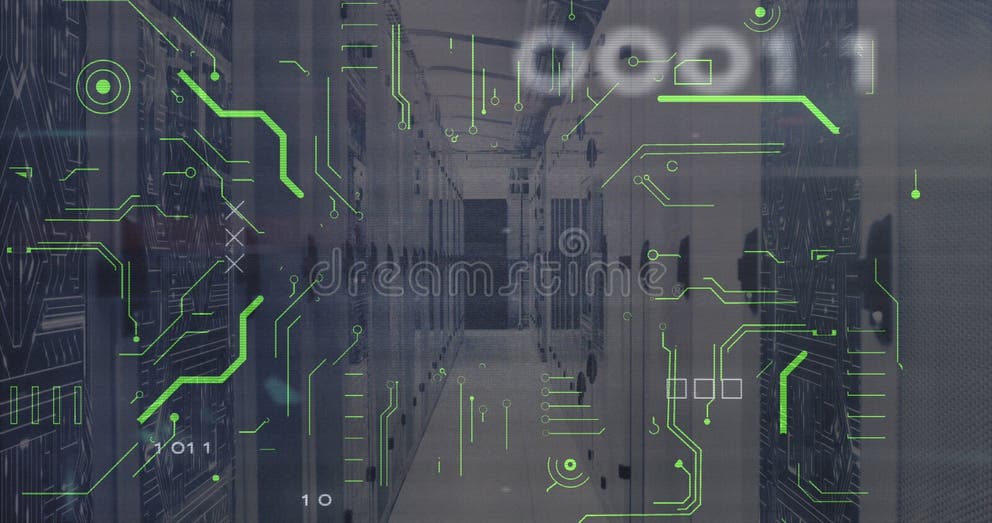Image of X Symbol with Binary Codes and Circuit Board Patterns Over ...
