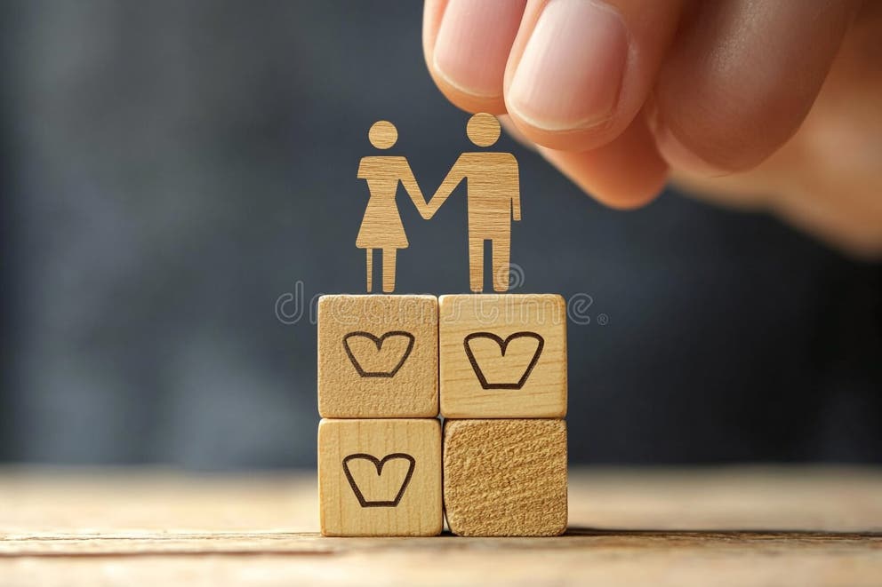 Hand Placing Wooden Couple on Love Blocks a Symbol of Unity and ...