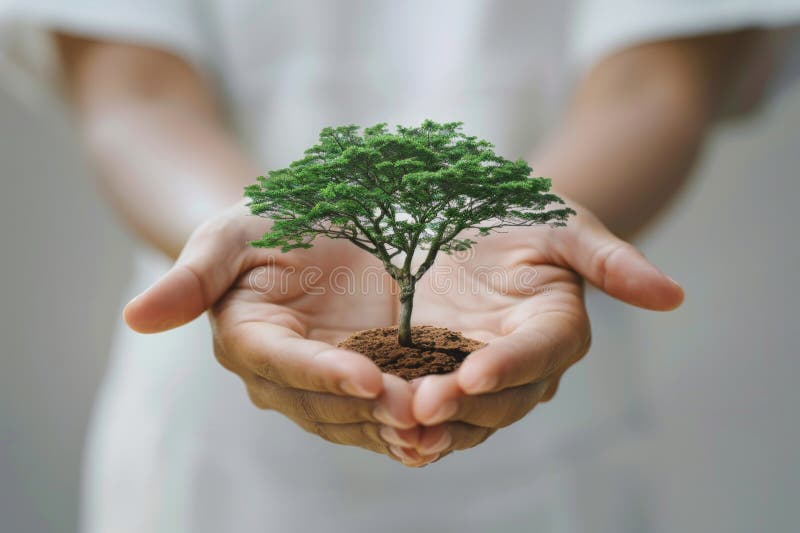 Nurturing Nature: Hands and Tree Stock Illustration - Illustration of connection, branches ...