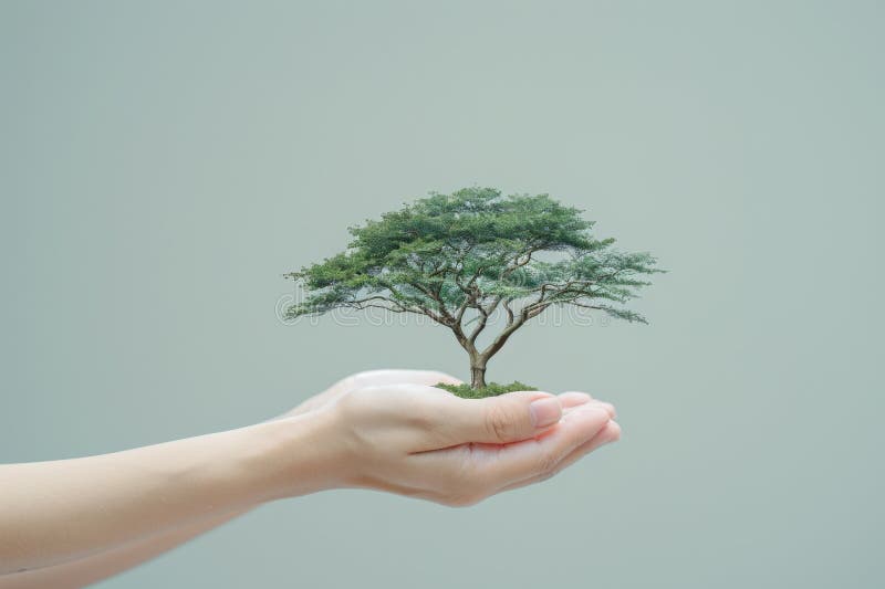 Nurturing Nature: Hands and Tree Stock Illustration - Illustration of ...