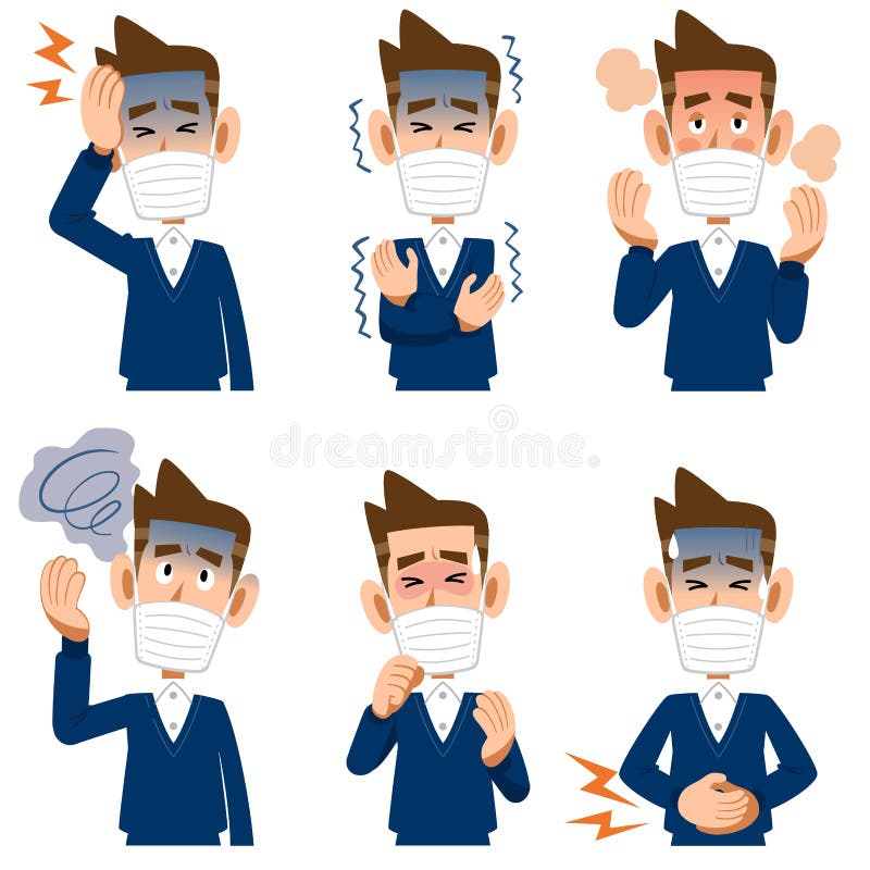 Symptoms of Illness in a Man Wearing a Mask Stock Vector - Illustration ...