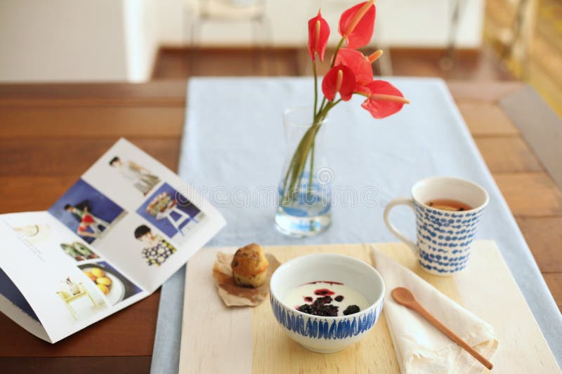 Image of Table Set with Attractive Healthy and Light Breakfast Stock ...